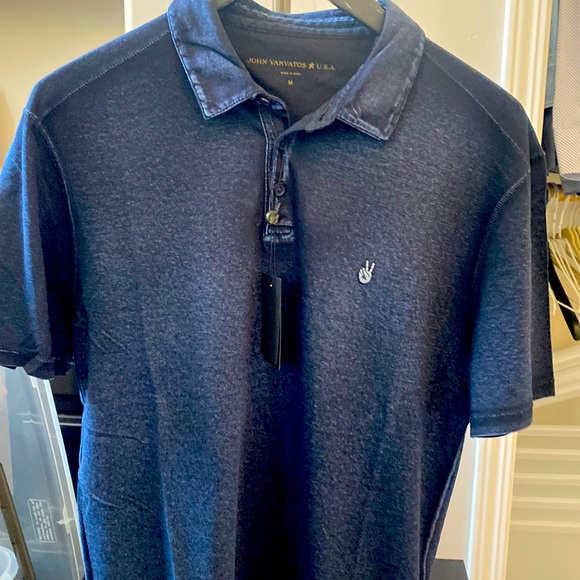John Varvatos | Shirts | John Varvatos Blue Distressed Polo | Poshmark